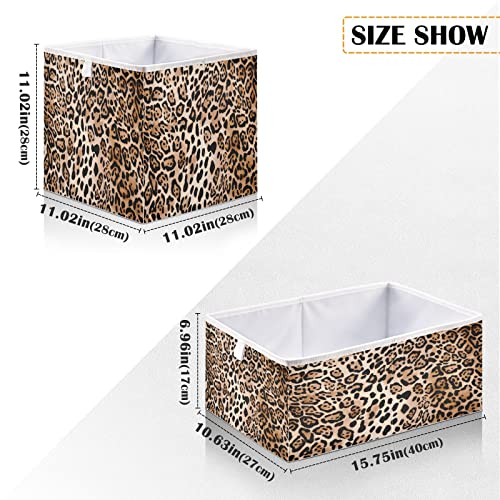 Kigai Foldable Storage Bins Cube,Leopard Print Closet Storage Baskets for Shelves Storage Box Open Storage Bins or Nursery Shelf, Closet, Office 11x11x11in