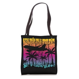 vintage maho beach st. maarten sunset tote bag