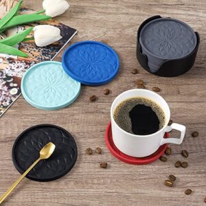 Silicone Coasters [6 Pack] ME.FAN Coasters with Holder - Drinking Coasters - Cup Mat for Drinks - Live for Hot or Cold Drink Thickened, Non-Slip, Non-Stick, Deep Tray Black