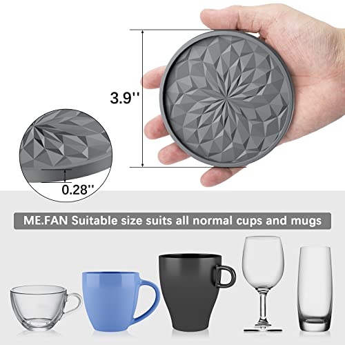 Silicone Coasters [6 Pack] ME.FAN Coasters with Holder - Drinking Coasters - Cup Mat for Drinks - Live for Hot or Cold Drink Thickened, Non-Slip, Non-Stick, Deep Tray Black