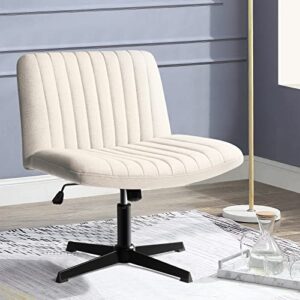 pukami armless office desk chair no wheels,fabric padded modern swivel vanity chair,height adjustable wide seat computer task chair for home office,mid back accent chair (beige)