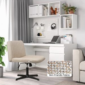 PUKAMI Armless Office Desk Chair No Wheels,Fabric Padded Modern Swivel Vanity Chair,Height Adjustable Wide Seat Computer Task Chair for Home Office,Mid Back Accent Chair (Beige)