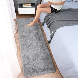 Rtizon Soft Shag Runner Rug for Bedroom, 2x6 Feet Fluffy Rugs with Non-Slip Bottom for Hallway Bedside Living Room Dorm, Furry Area Rug for Indoor Home Decor, Grey