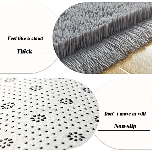 Rtizon Soft Shag Runner Rug for Bedroom, 2x6 Feet Fluffy Rugs with Non-Slip Bottom for Hallway Bedside Living Room Dorm, Furry Area Rug for Indoor Home Decor, Grey