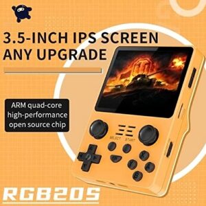 Powkiddy RGB20S Handheld Retro Game Console with Built-in Games,3.5 Inch IPS Screen Game Player (128G 20000 Games Yellow)