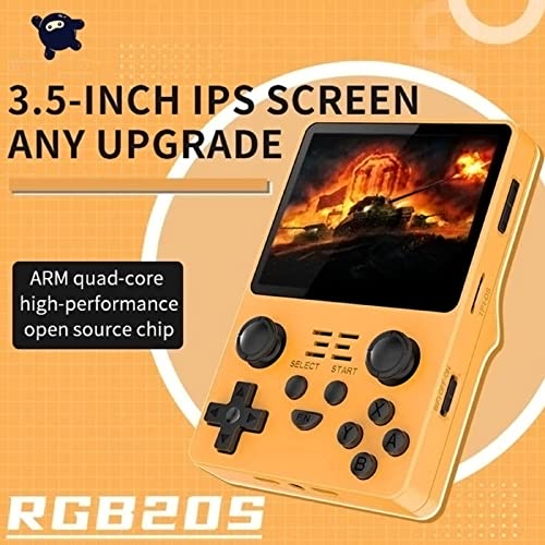 Powkiddy RGB20S Handheld Retro Game Console with Built-in Games,3.5 Inch IPS Screen Game Player (128G 20000 Games Yellow)