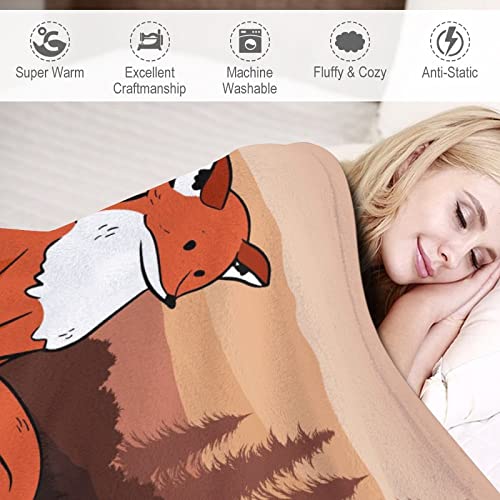 Personalized Fox Throw Blanket with Name Text Cute Fox Blanket Soft Warm Lightweight Flannel Blanket Fox Fur Blanket for Bed Couch Travel Gifts for Fox Lovers