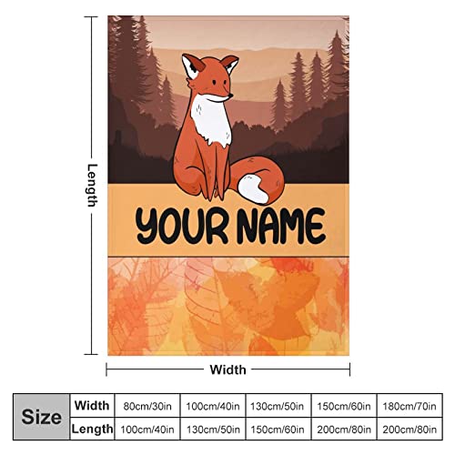 Personalized Fox Throw Blanket with Name Text Cute Fox Blanket Soft Warm Lightweight Flannel Blanket Fox Fur Blanket for Bed Couch Travel Gifts for Fox Lovers