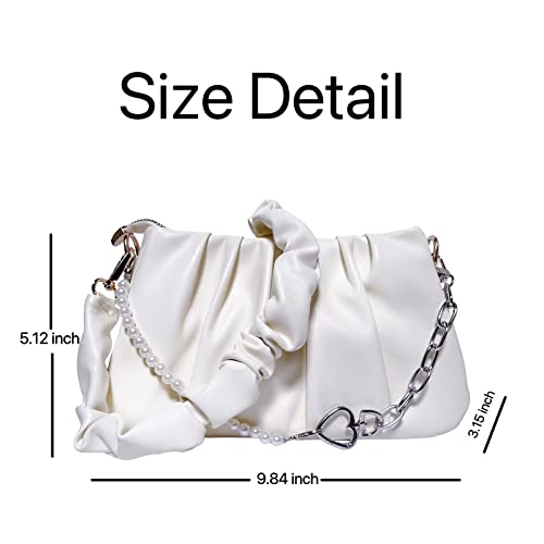 Lioying White Small Shoulder Bags for women, White Chain Clutch Purses Hobo bags Dumpling Bags Crossbody Handbag Bag with Adjustable Strap for Lady Girl