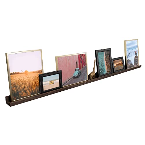 Rustic State Ted Wall Mount Extra Long Narrow Picture Ledge Photo Frame Display - 72 Inch Wooden Floating Shelf for Living Room Office Kitchen Bedroom Bathroom - Burnt Brown