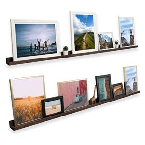 Rustic State Ted Wall Mount Extra Long Narrow Picture Ledge Photo Frame Display - 72 Inch Wooden Floating Shelf for Living Room Office Kitchen Bedroom Bathroom - Burnt Brown