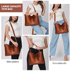 Long Keeper Vegan Leather Tote Handbags Women Large Capacity Hobo Shoulder Bag Crossbody Satchel Bags with Small Purse (Brown)