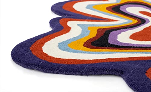 Naz Carpet Beyond Rug Irregular Shaped Throw Illusion Pattern Hand-Tufted 100% Wool Handmade Area Rug (Color Multi, 7x7 Feet)