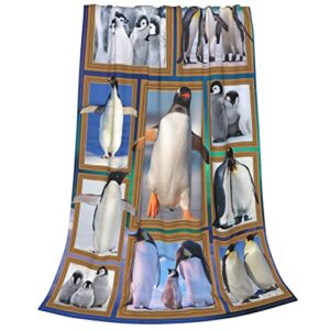 Penguin Blanket Throw Blanket Flannel Fleece Blanket Soft Fuzzy Lightweight Blanket for Sofa Bedroom Couch 60"x50"