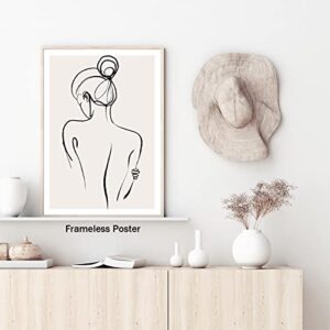 Line Girl Wall Art Canvas Abstract Line Woman Body Silhouette Art Prints Minimalist Painting Woman Drawing Outline Pictures Black and Beige Poster Female Black Wall Art for Bedroom 16x24inch No Frame