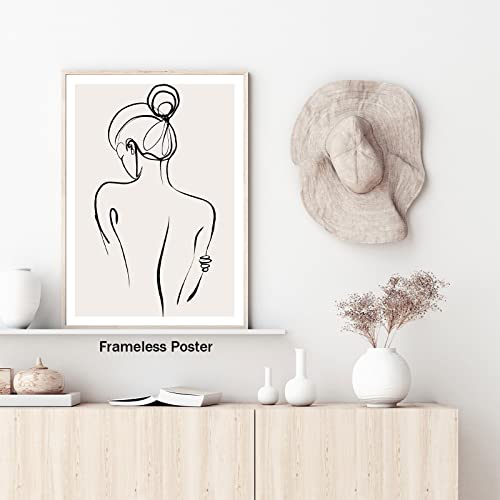 Line Girl Wall Art Canvas Abstract Line Woman Body Silhouette Art Prints Minimalist Painting Woman Drawing Outline Pictures Black and Beige Poster Female Black Wall Art for Bedroom 16x24inch No Frame