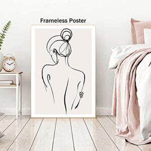 Line Girl Wall Art Canvas Abstract Line Woman Body Silhouette Art Prints Minimalist Painting Woman Drawing Outline Pictures Black and Beige Poster Female Black Wall Art for Bedroom 16x24inch No Frame