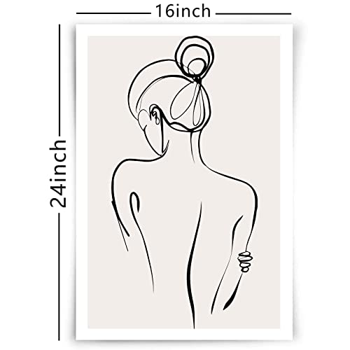 Line Girl Wall Art Canvas Abstract Line Woman Body Silhouette Art Prints Minimalist Painting Woman Drawing Outline Pictures Black and Beige Poster Female Black Wall Art for Bedroom 16x24inch No Frame