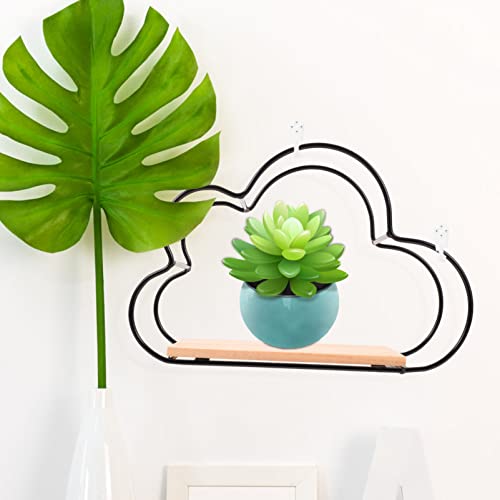 Zerodeko Wall Cloud Storage Shelf Wall Mounted Floating Shelf Hanging Organizer Rack Succulent Pot Holder with Wood Tray for Bookshelf Bathroom Home Supplies Black