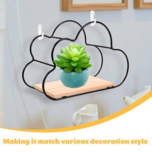 Zerodeko Wall Cloud Storage Shelf Wall Mounted Floating Shelf Hanging Organizer Rack Succulent Pot Holder with Wood Tray for Bookshelf Bathroom Home Supplies Black