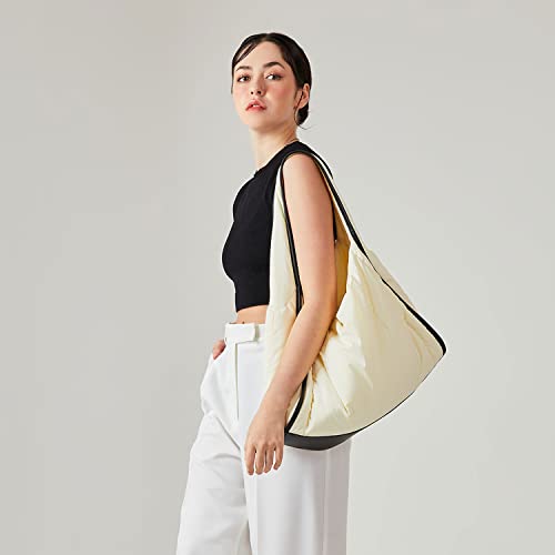 ROROANCO Hobo Women's Large size Casual Shoulder bag with Multiple Pocket (Ivory)