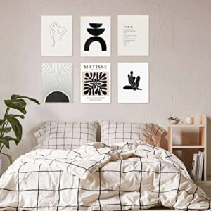 Onivein Matisse Wall Art Prints Set of 6 Black and White Boho Posters Matisse Minimalist Abstract Modern Bohemian Line Artwork Women Body Pictures for Bedroom Living Room Decor（8x10inch, Unframed