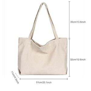 Sightor Corduroy Tote Bag for Women Shoulder Bag Big Capacity Shopping Bag Casual Handbags (Beige)