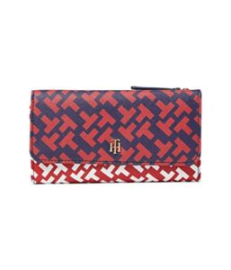 tommy hilfiger beth ii flap continental wallet bias bicolor texture pvc navy/red multi one size