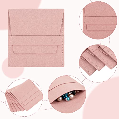 40 Pcs Microfiber Jewelry Pouch with Band 8 x 8 cm, Jewelry Packaging Bag Luxury Small Jewelry Gift Bags Microfiber Bag for Bracelet Necklace Packaging (Pink)