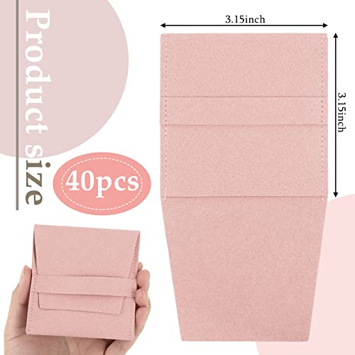 40 Pcs Microfiber Jewelry Pouch with Band 8 x 8 cm, Jewelry Packaging Bag Luxury Small Jewelry Gift Bags Microfiber Bag for Bracelet Necklace Packaging (Pink)