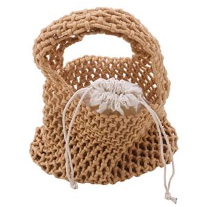 FAJIA Hand-woven Soft Small Straw Shoulder Bag Boho Straw Tote Bag Retro Summer Beach Bag