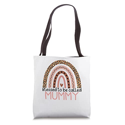 Cute Blessed To Be Called Mummy Boho Rainbow Leopard Print Tote Bag