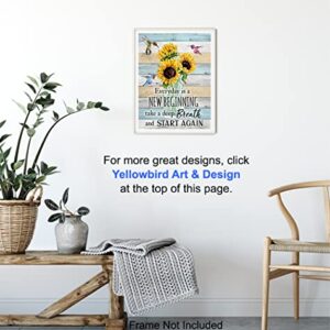 Inspirational Wall Art & Decor - New Beginnings Hummingbirds Sunflowers Rustic Boho Family Wall Art - Inspiration Saying Quotation - Positive Quotes Wall Decor - Encouragement Gifts for Women Woman