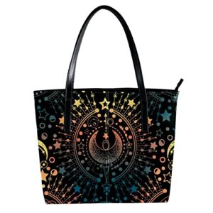 tote shoulder bag for women, large leather handbags for travel work beach outdoors magical star moon astrology alchemy