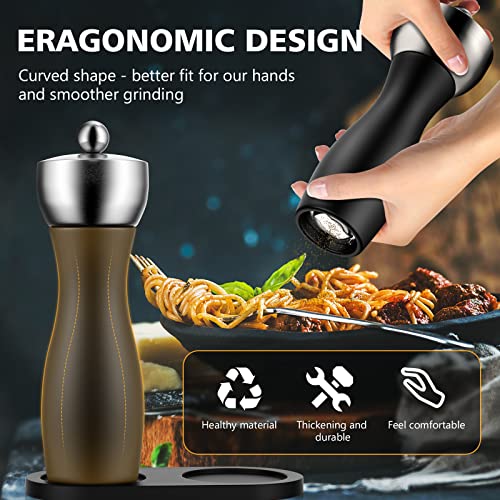 Pepper and Salt Grinder Set, Wooden Pepper Mill with Ceramic Mechanism, Solid and Durable Salt Grinders Suited for Sea Salt, Black Peppercorn (6'', Black Set of 2)