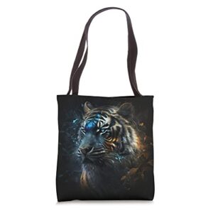 tiger in blue, with pattern, with motifs tote bag