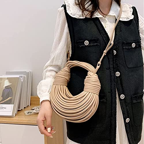 Hand-Woven Bread Women's Messenger BagSpecial-Interest Design Fashion Handbag Prom Party Bag Noodles Underarm Bag (khaki)