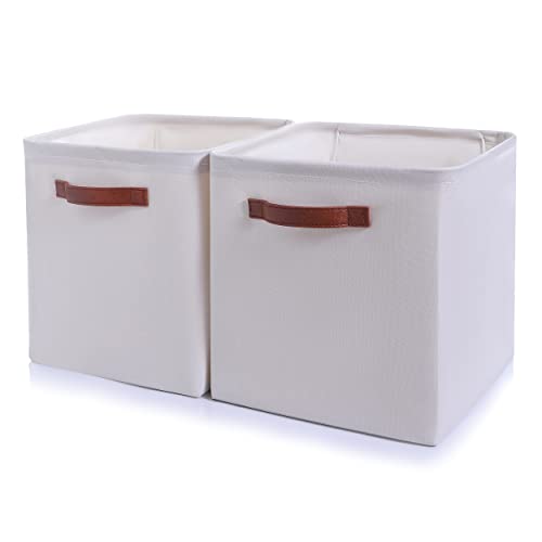 Bienvoun 12 Inch Fabirc Storage Bins Cube Storage Bins Baskets for Organizing with Metal Frame 12 x12, 2 Pack, Beige