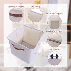 Bienvoun 12 Inch Fabirc Storage Bins Cube Storage Bins Baskets for Organizing with Metal Frame 12 x12, 2 Pack, Beige