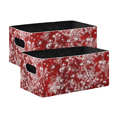 senya Christmas Storage Baskets 2 Pack, Christmas Background with Snowflakes Red Small Foldable Storage Box for Cosmetic Organizing Decorative Baskets for Shelves, Table, Home