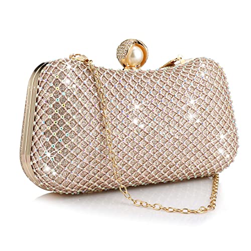 EROUGE Women Evening Clutch Purses Rhinestone Bridal Crystal Evening Handbag for Formal (Rose gold)