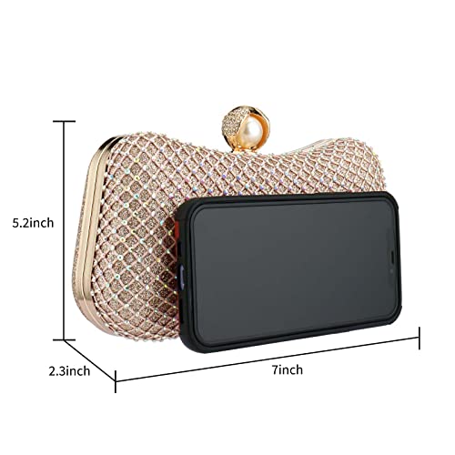 EROUGE Women Evening Clutch Purses Rhinestone Bridal Crystal Evening Handbag for Formal (Rose gold)