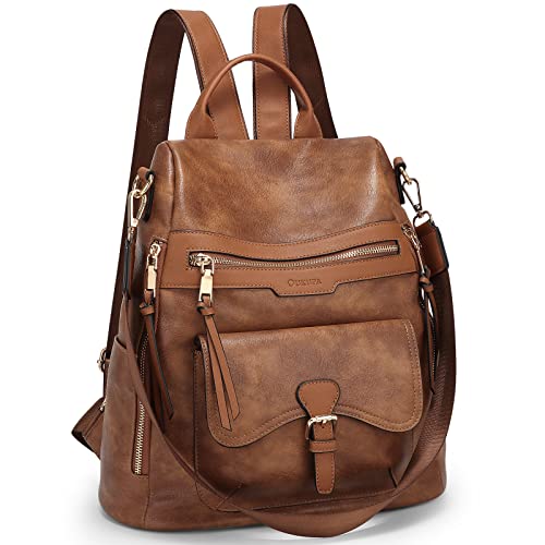 RICH LEAF Women Fashion Backpack Purse Convertible Shoulder Satchel Handbags for Women Travel Backpack Anti Theft Ladies Casual Leather Backpack Waterproof Multipurpose Design Brown