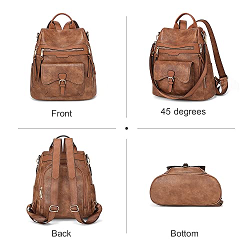 RICH LEAF Women Fashion Backpack Purse Convertible Shoulder Satchel Handbags for Women Travel Backpack Anti Theft Ladies Casual Leather Backpack Waterproof Multipurpose Design Brown