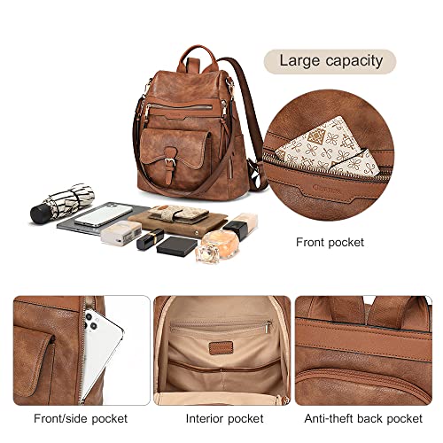 RICH LEAF Women Fashion Backpack Purse Convertible Shoulder Satchel Handbags for Women Travel Backpack Anti Theft Ladies Casual Leather Backpack Waterproof Multipurpose Design Brown