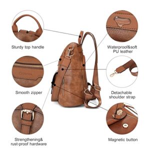 RICH LEAF Women Fashion Backpack Purse Convertible Shoulder Satchel Handbags for Women Travel Backpack Anti Theft Ladies Casual Leather Backpack Waterproof Multipurpose Design Brown