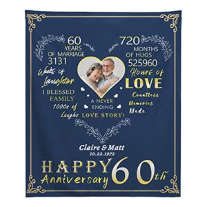 custom anniversary blanket with name picture & date, personalized gifts for 40th 50th 60th wedding anniversary, custom blanket for couple, golden 50 years of marriage gifts for dad, mom, grandparent