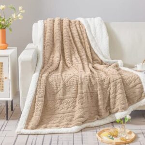 Khaki Sherpa Throw Blanket Thick Warm Fleece Blanket for Winter,Soft Cozy Blanket for Bed Couch Sofa 50"×60"