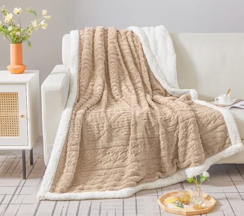 Khaki Sherpa Throw Blanket Thick Warm Fleece Blanket for Winter,Soft Cozy Blanket for Bed Couch Sofa 50"×60"