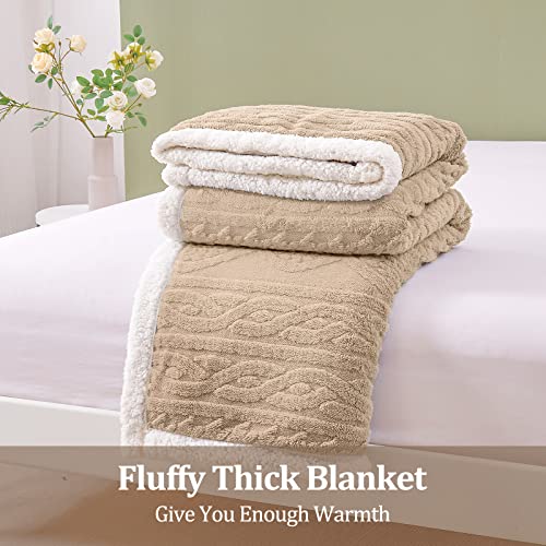 Khaki Sherpa Throw Blanket Thick Warm Fleece Blanket for Winter,Soft Cozy Blanket for Bed Couch Sofa 50"×60"